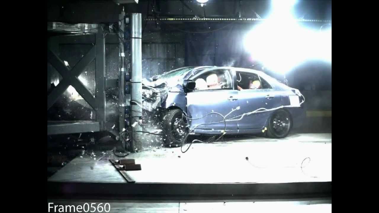 2010 Toyota Yaris Vs. Rigid Pole Frontal Impact - YouTube