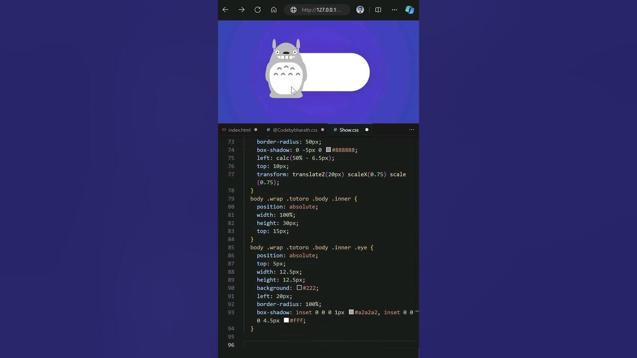 Day 043 😍 Css Totoro Toggle Button Animation Coding Webdevelopment Programming