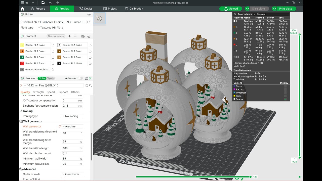 Bambu Lab X1C Timelapse - Retromaker Christmas Ornament Globe3 6 colors ...