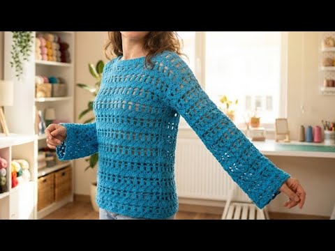 💙 HER ÖRGÜYE YAKIŞIR! Çok Şık Tığ İşi Bluz Modeli / Örnek Anlatımı 🧵 (Easy Crochet Stitch)