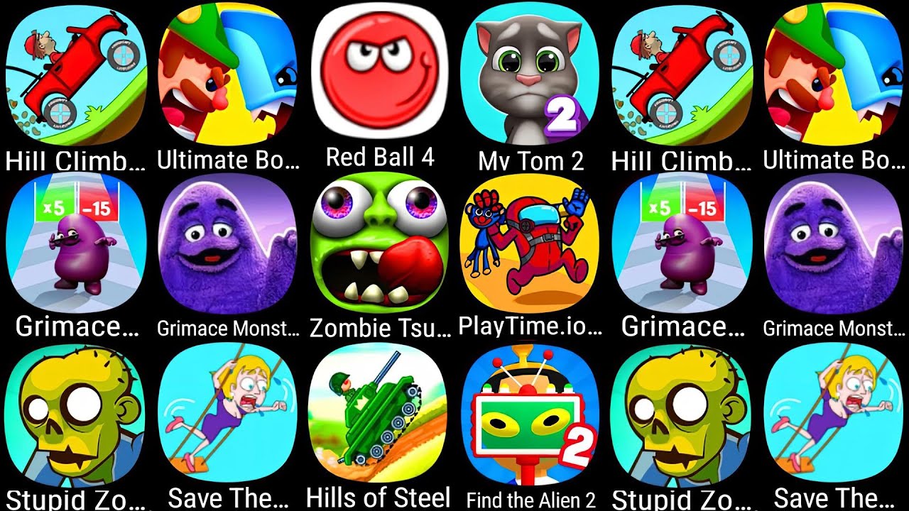 Hill Climb Racing,Ultimate Bowmasters,Red Ball 4,My Tom 2,Grimace ...