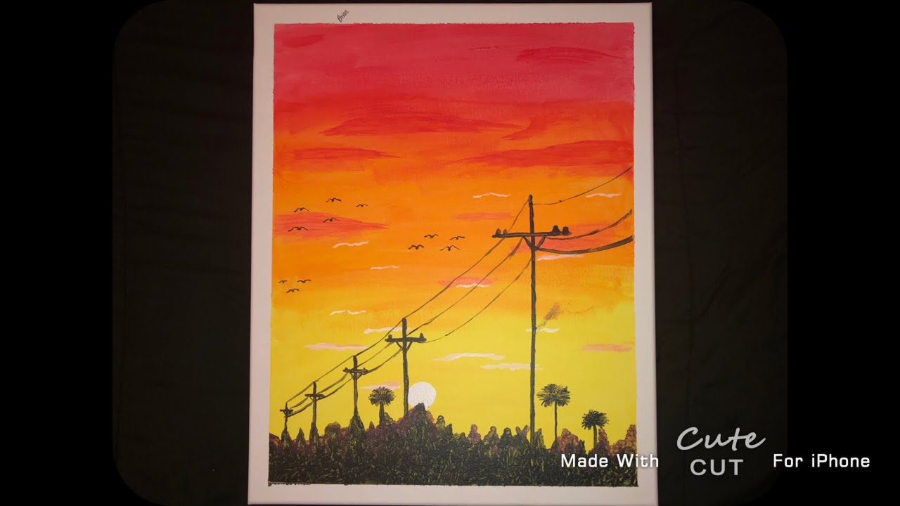 Sunset Power Lines Painting || Canvas art #1 - YouTube