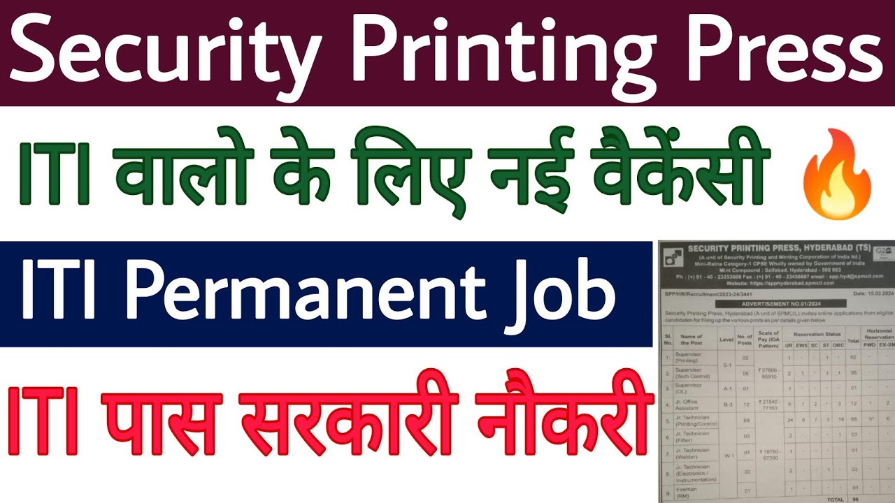 Security Printing Press ITI सरकारी नौकरी 2024 ITI सरकारी जॉब केंद्र ...