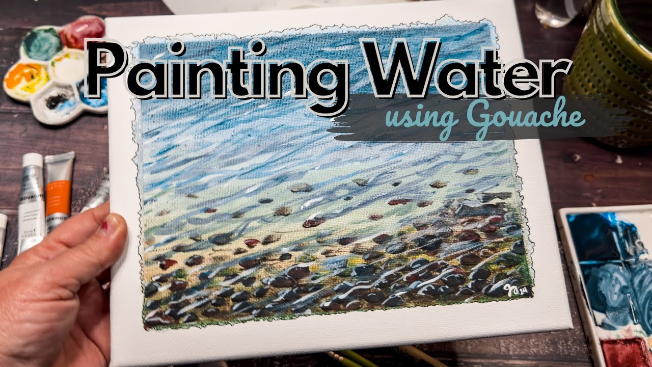 Learn how to Paint Moving Water with Gouache⎥Relaxing Art 🎨 (real-time ...