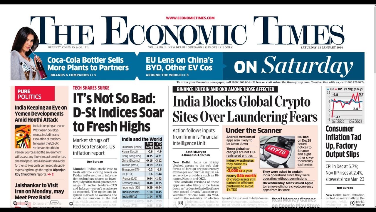 13 January 2024 | The Economic Times Newspaper | Daily Business News ...