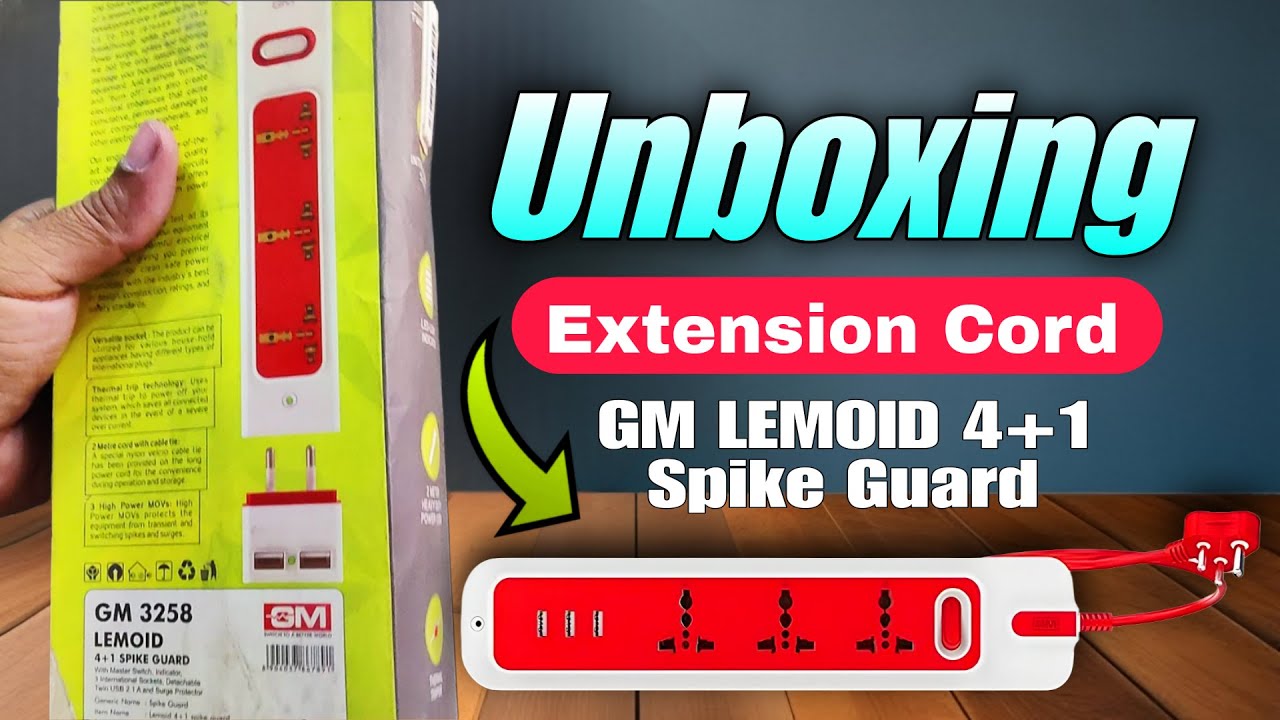 GM Lemoid 4+1 Spike Guard Extension Cord Unboxing & Quick Test - YouTube