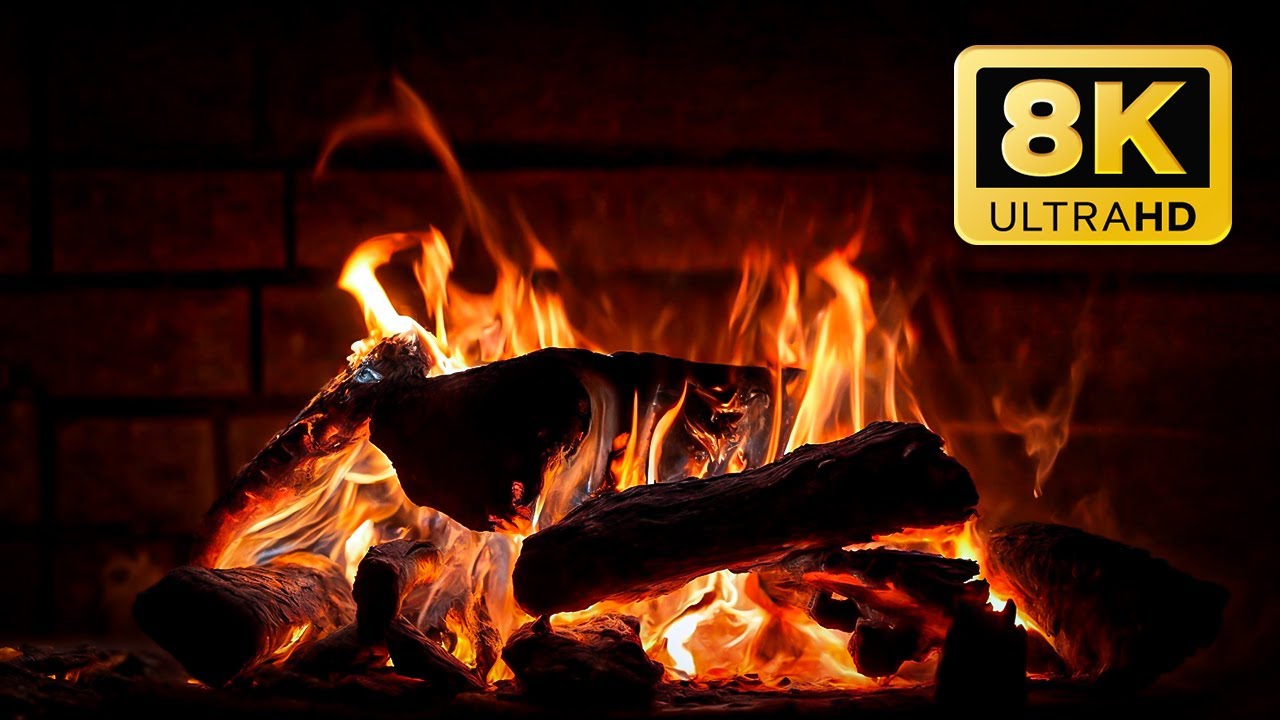 8K HDR Mesmerizing Fire 🔥 Cozy Fireplace, Hypnotic Orange Flames ...