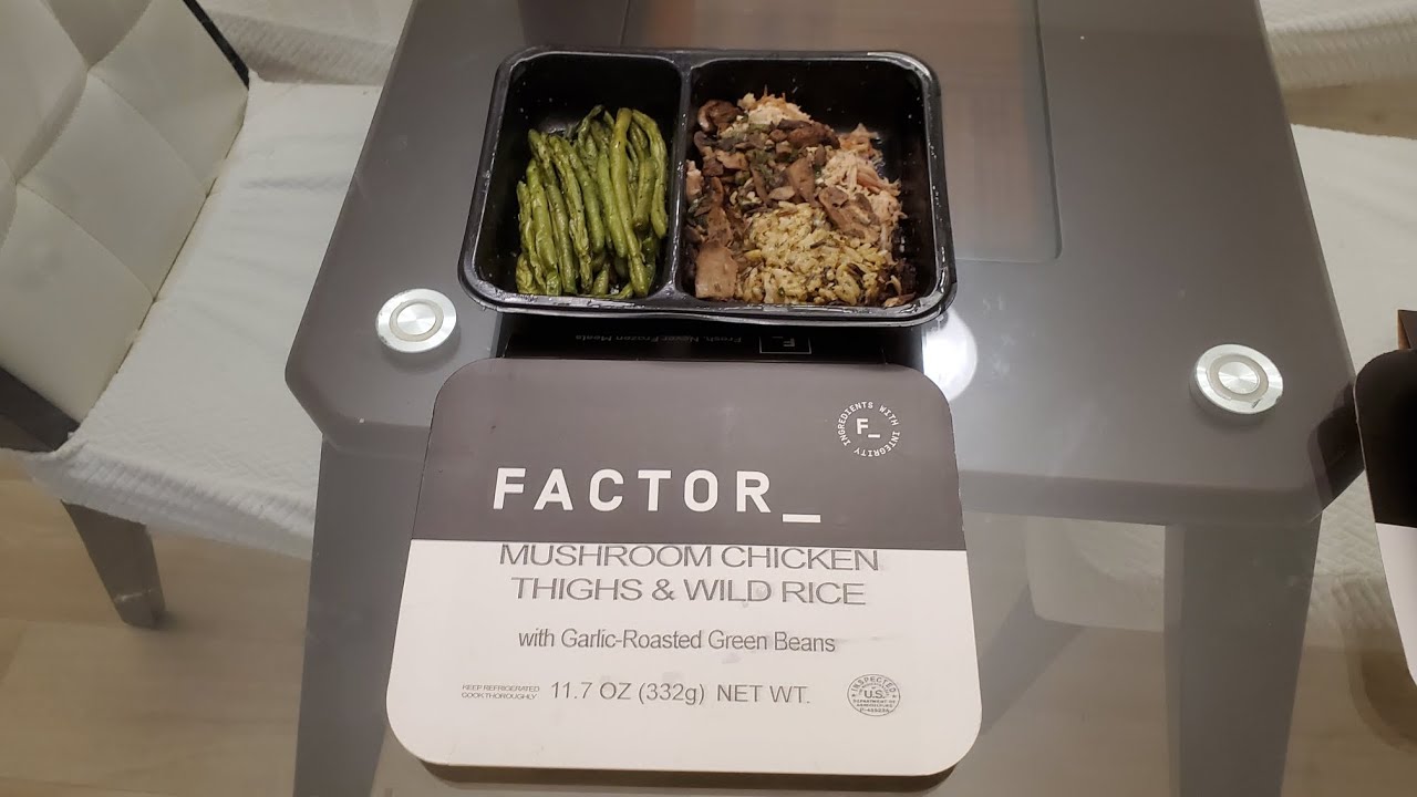 Factor - Mushroom Chicken Thighs & Wild Rice With Garlic-Roasted Green ...