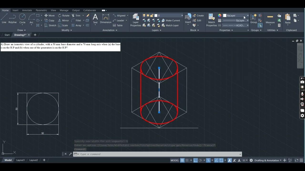 Isometrc Cylinder By Autocad Engineering Drawing Autocad Youtube