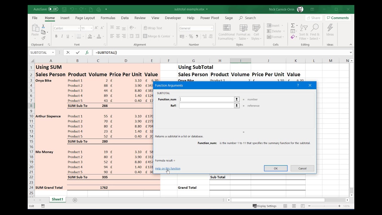 SubTotals In Excel YouTube subtotals-in-excel-youtube