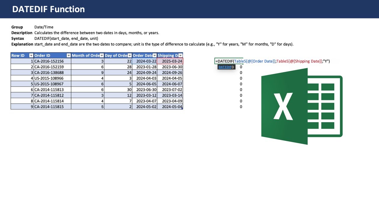 Excel Datedif Function Beginner Tutorial With Examples Youtube 1343
