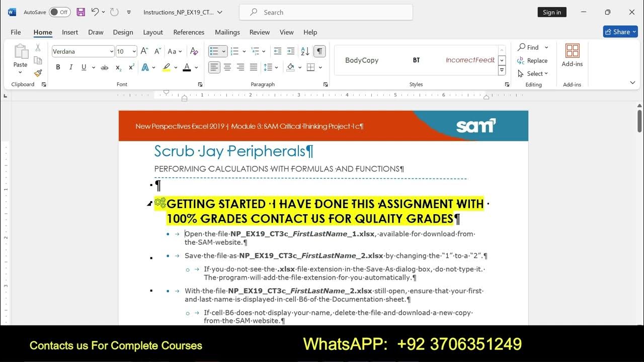 New Perspectives Excel 2019 |Module 3: SAM Critical Thinking Project 1c ...