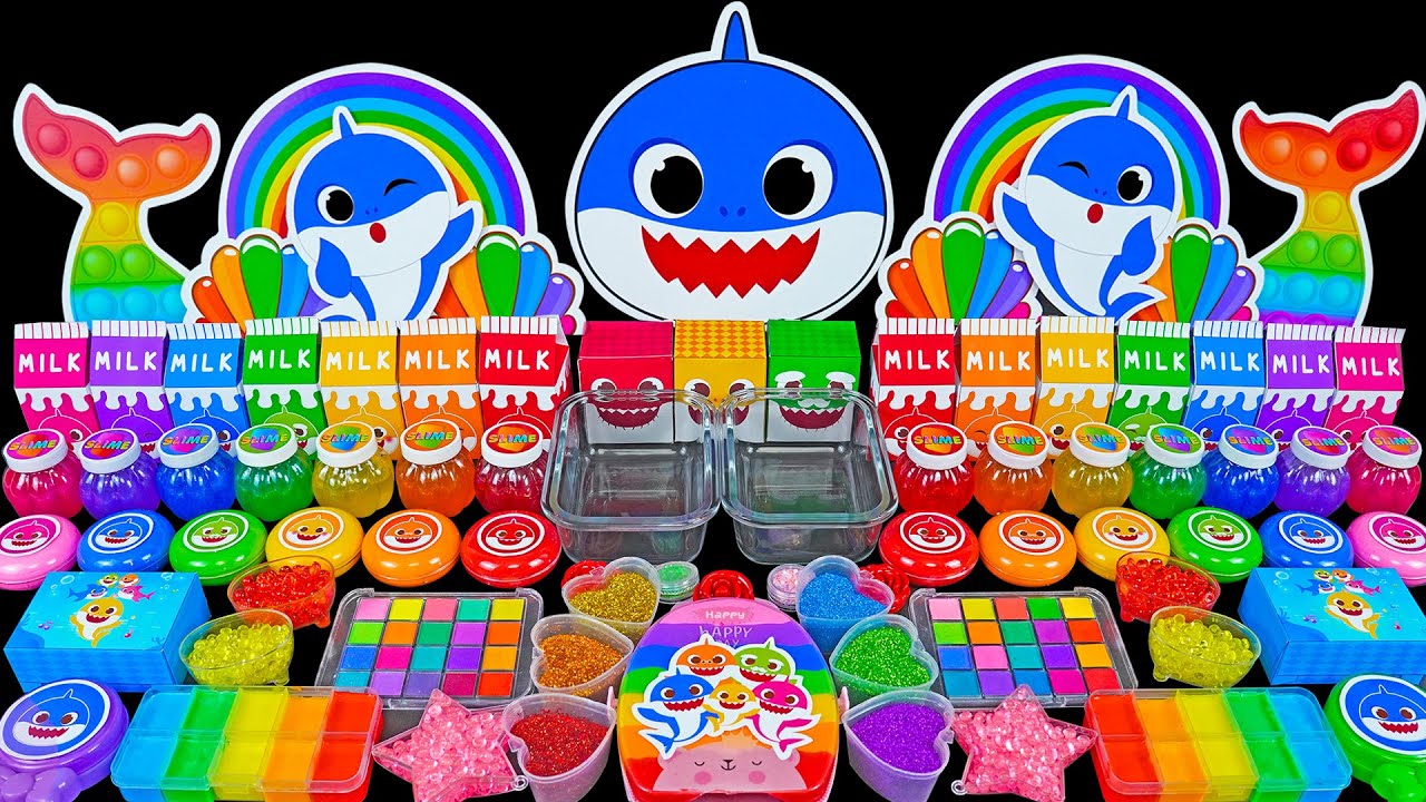 BABY SHARK Slime| Mixing Random With Piping Bags| Mixing Into Glitter ...