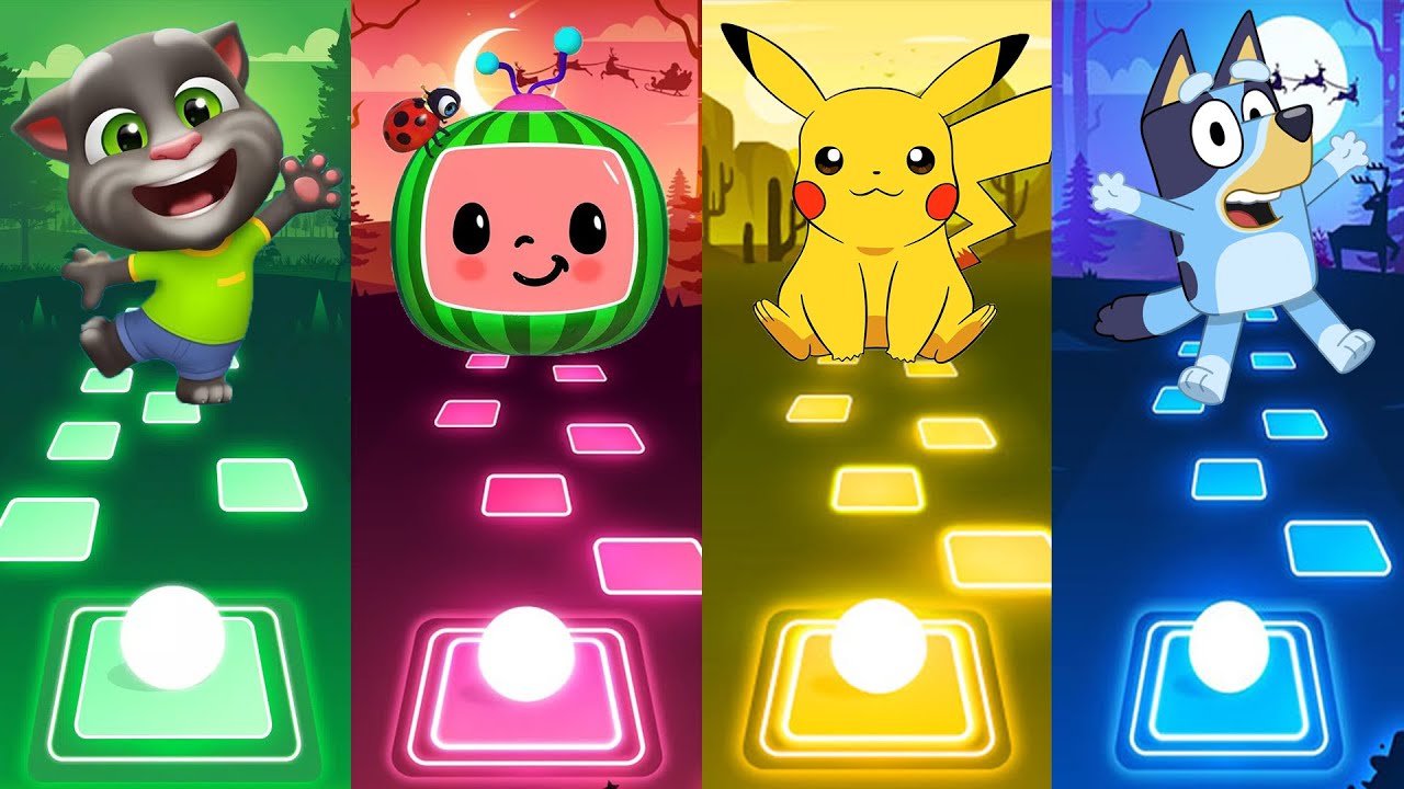 Talking Tom - Cocomelon - Pikachu - Bluey | Tiles Hop EDM Rush # ...