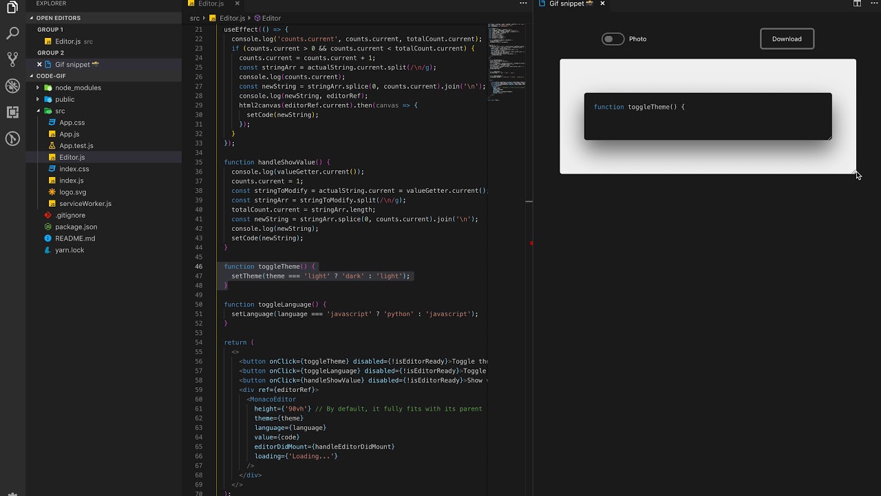 Create gif and photo of your code. - YouTube