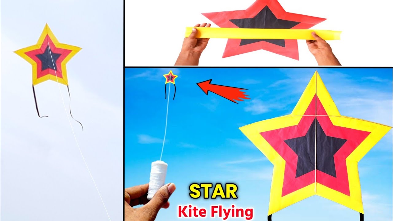 Amazing Big star ⭐ kite flying , how to make star kite , patang kese ...