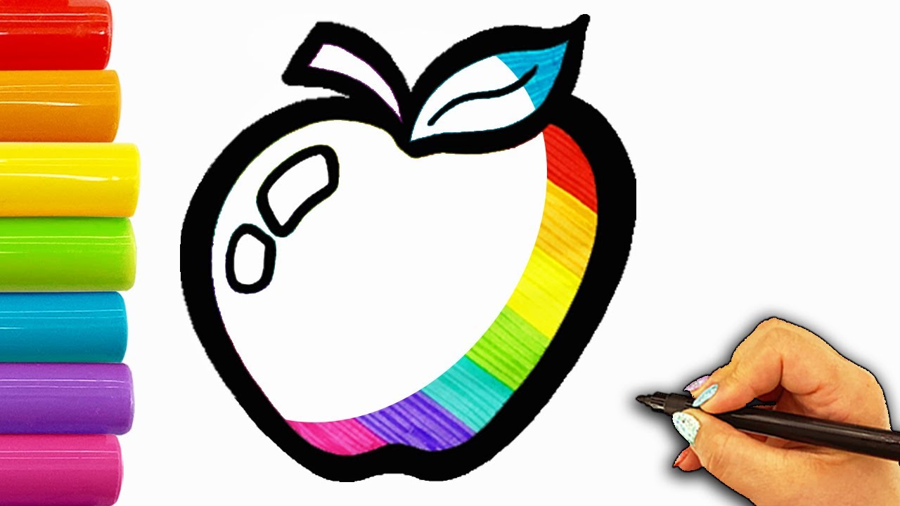 RAINBOW APPLE Drawing & Coloring Rainbow Apple for Kids & Toddlers ...