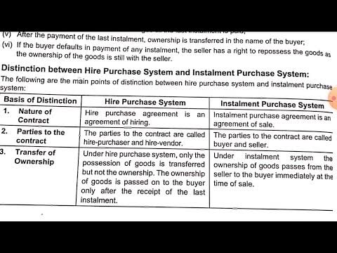 Diffrence Hire Purchase Agreement And Instalment Purchase System Bcom 4th Semester full ...