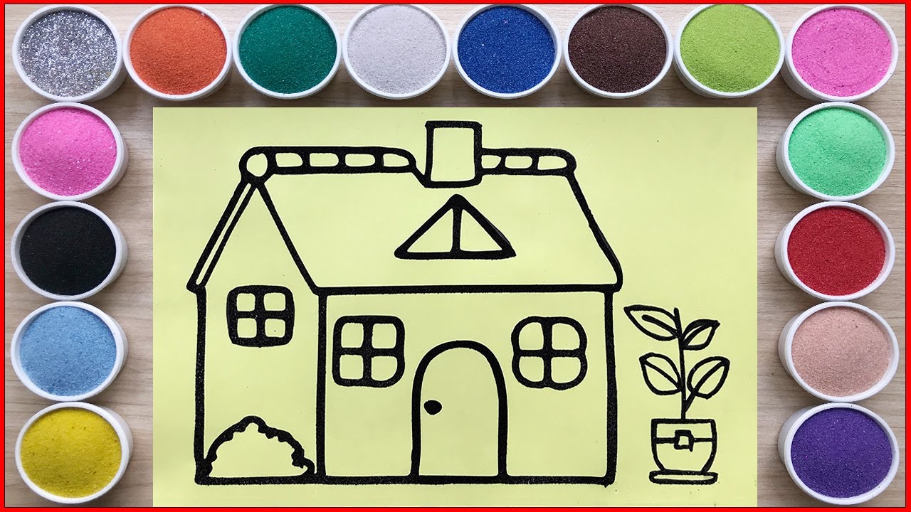 Colored sand painting the simple house, tutorial painting with sand ...