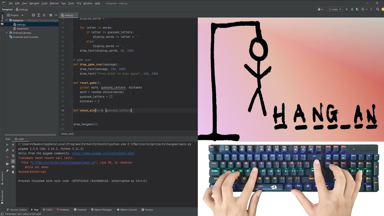 Asmr Programming Coding Hangman Game With Python No Talking Youtube 1926