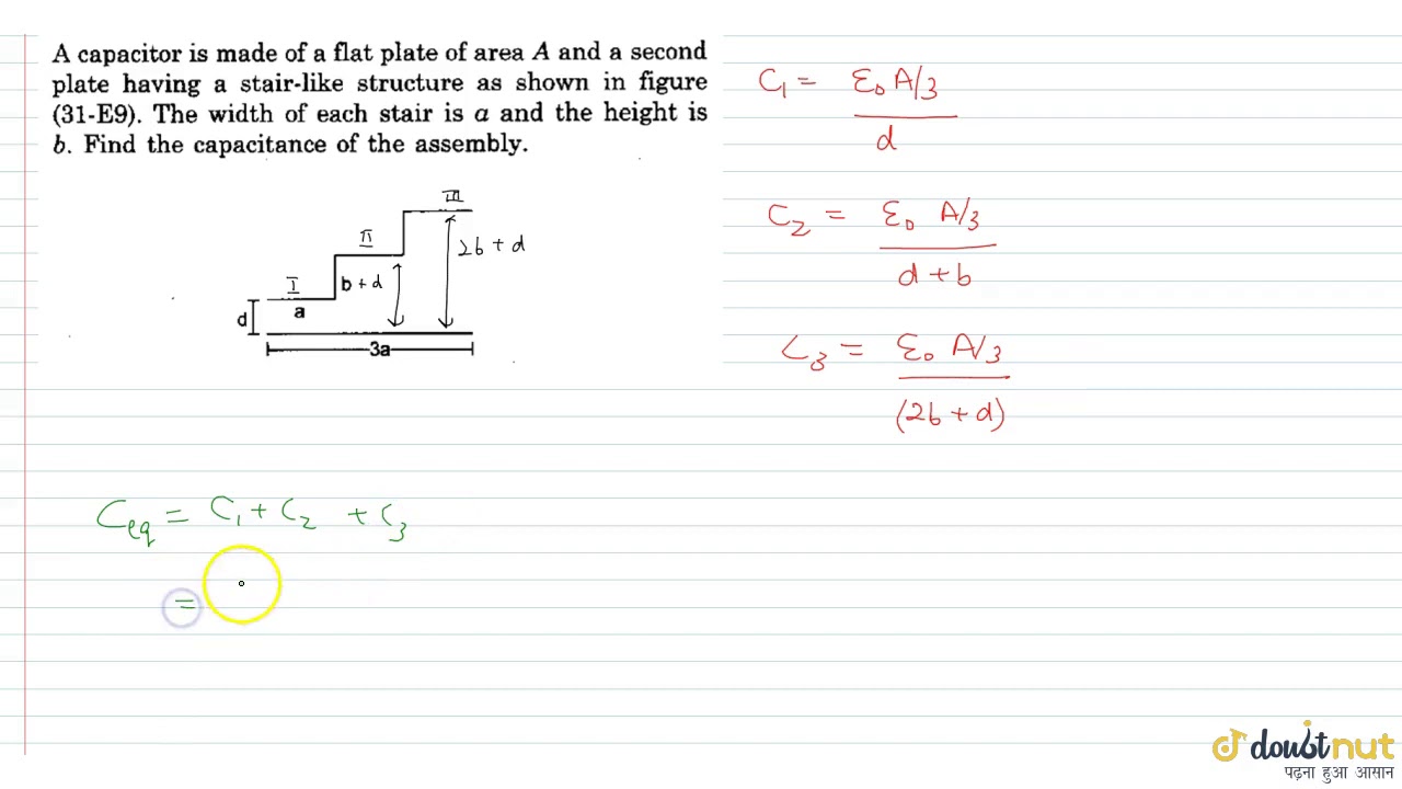 A capacitor is made of a flat plate of area A and a second plate having ...