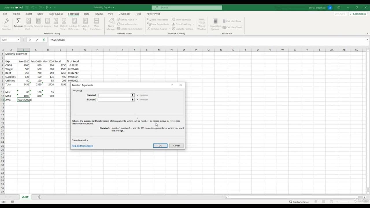 The AVERAGE Function- Intro to Excel Functions - YouTube