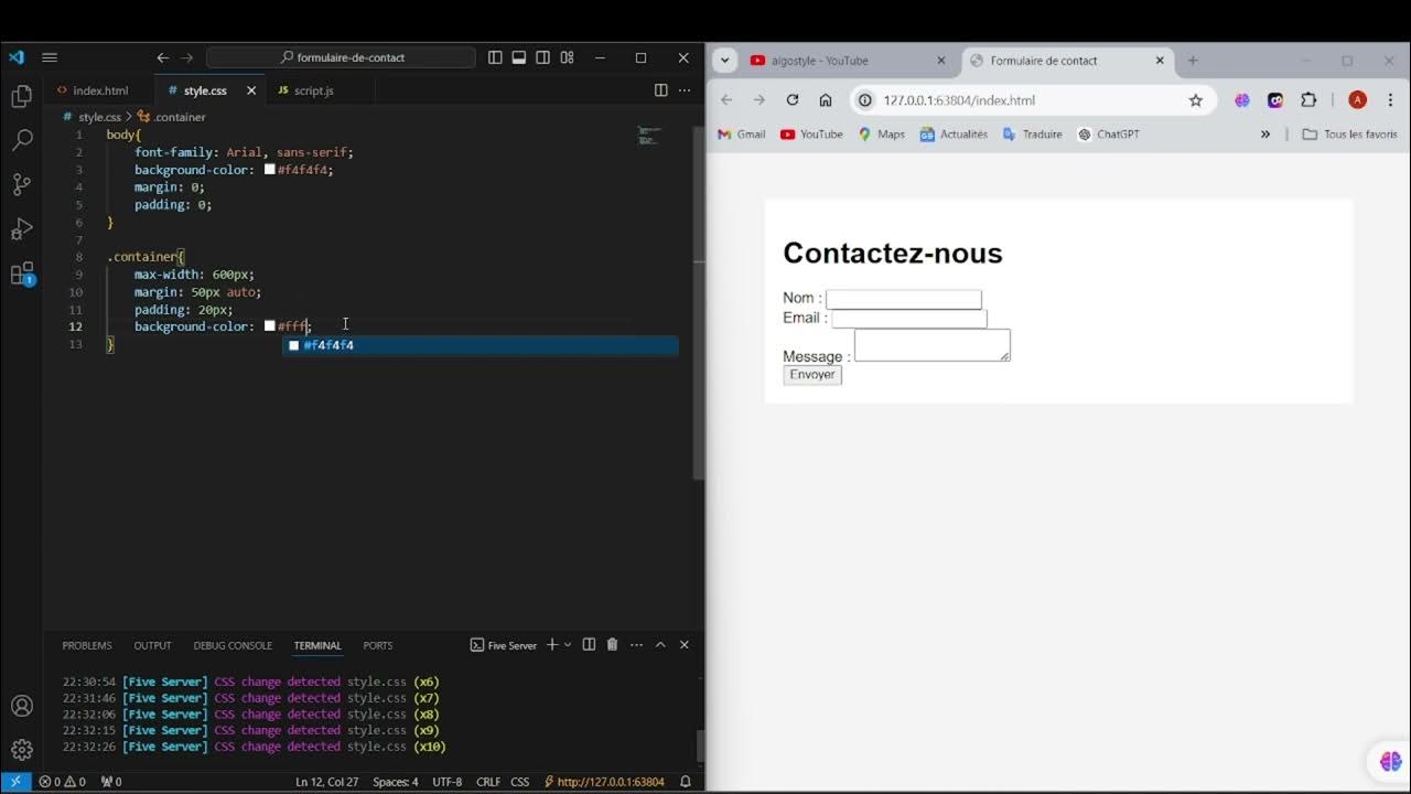 Exercice5: DOM ~ formulaire de contact || HTML CSS JavaScript - YouTube