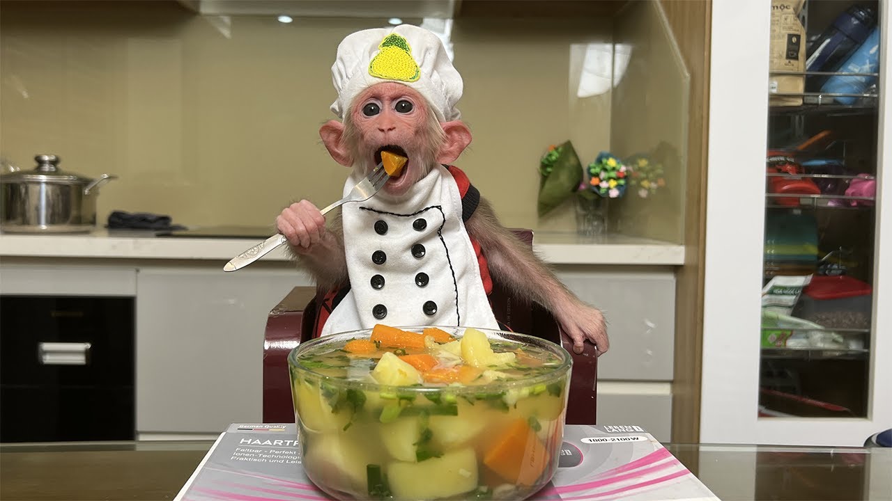 BiBi obediently helps dad cook super delicious soup! - YouTube