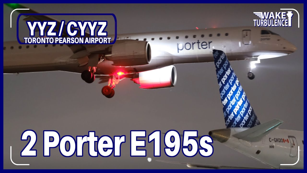 Two Porter Embraer 195 Winter Night Landings at Toronto Pearson - YouTube