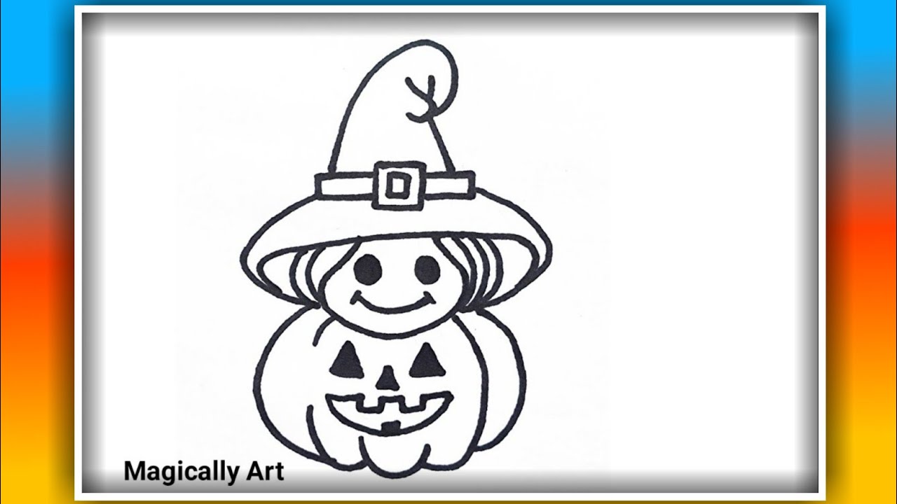 Halloween Drawing, How to draw a Halloween Drawing kids Art - YouTube
