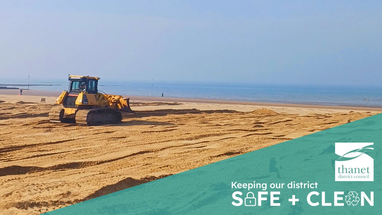Levelling the sand across Thanet's coastline - YouTube