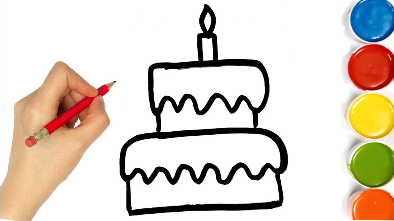 How to draw Round Happy birthday Cake -Colouring for Kids & Toddlers ...