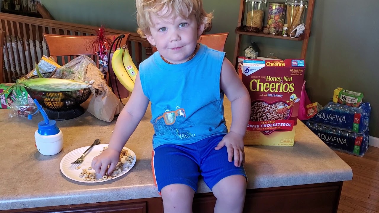 Cheerios, bananas, and milk with Pop-Pop - YouTube