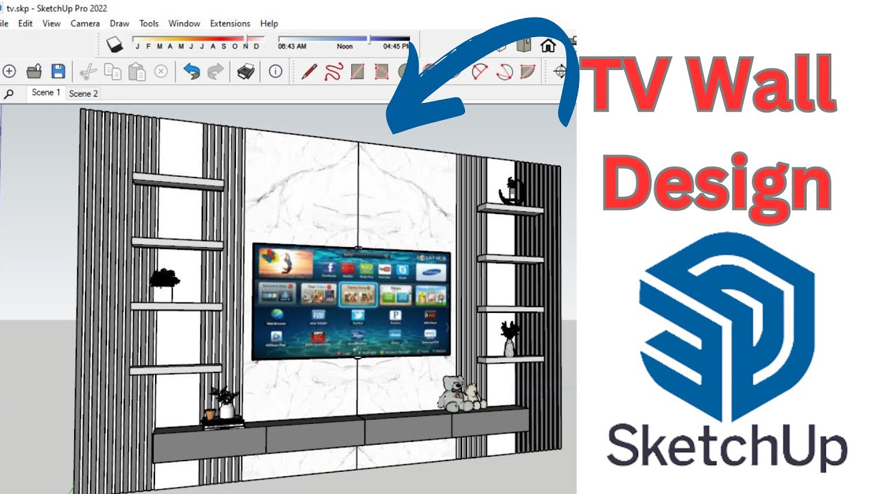 Modern TV Wall Design in SketchUp *Full tutorial - YouTube