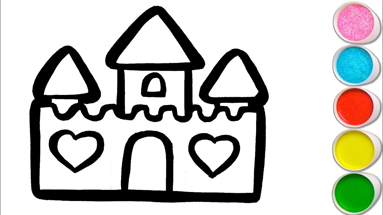 Castle Drawing, colouring and painting for, Toddlers | & kid's | How to ...