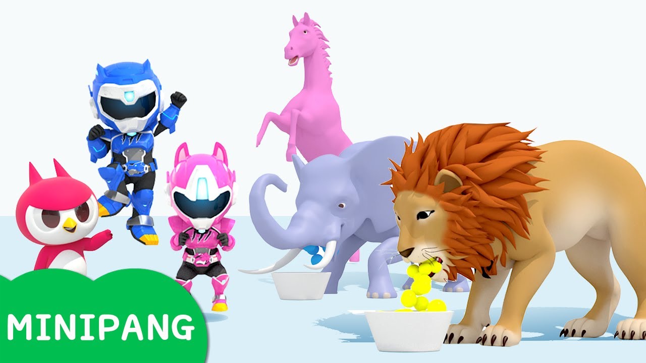 [미니팡 에스파냐] 미니특공대 | 배고픈 동물 먹이 주기 | 색깔놀이 | 에스파냐어 | 스페인어| Color play ...