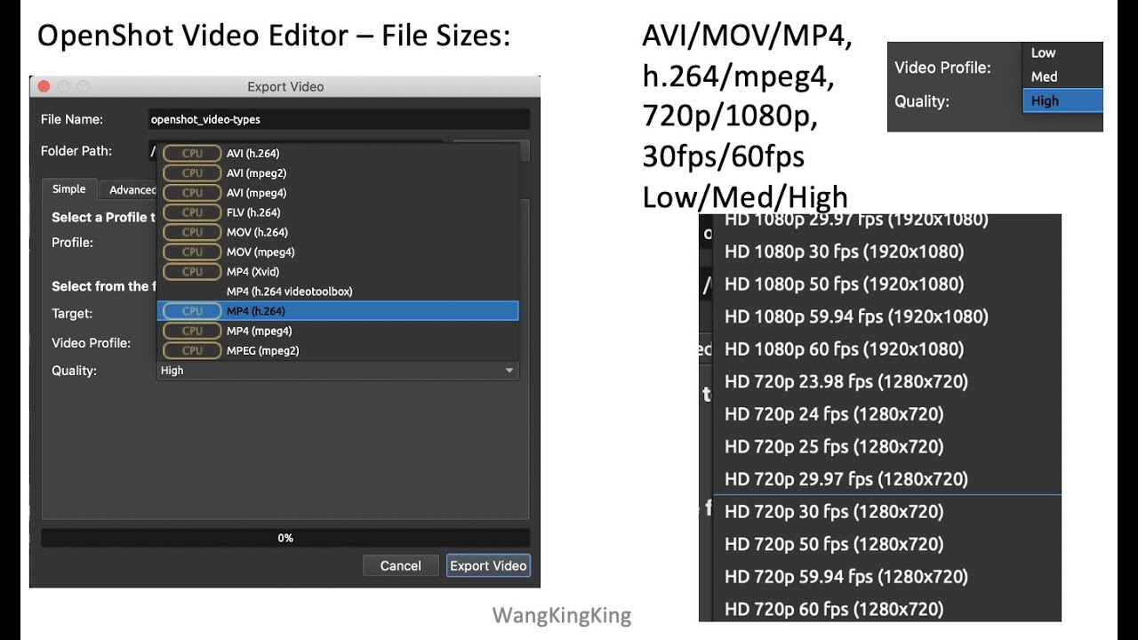 OpenShot Video Editor File Sizes for different setups: AVI/MOV/MP4 ...