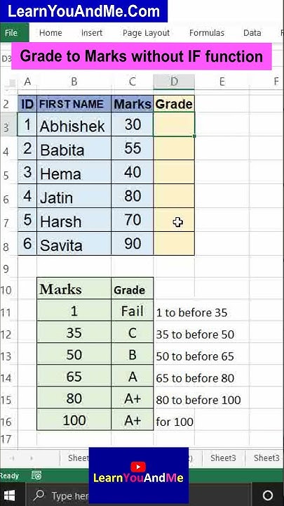 Grade formula in Excel | Give grades to mark without If function in Excel | Approximate Vlookup ...