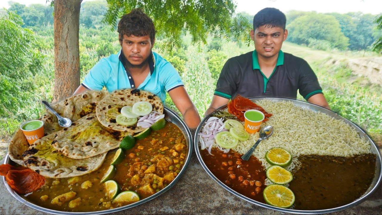 Masala Roti Mattar Paneer Vs Spicy Chloe Rice , Dal Makhani Eating ...