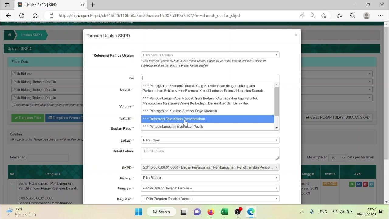Penginputan Renja SKPD pada SIPD Bangda Tanpa Kamus Usulan - YouTube
