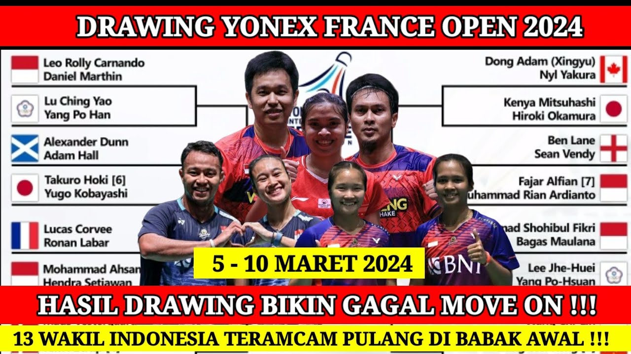 🔴 TERBARU !!! HASIL DRAWING YONEX FRANCE OPEN 2024 | 5 - 10 MARER 2024 ...