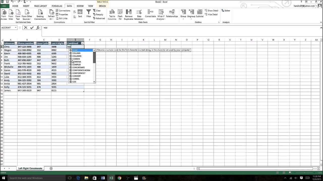 Left Right Concatenate Functions Youtube