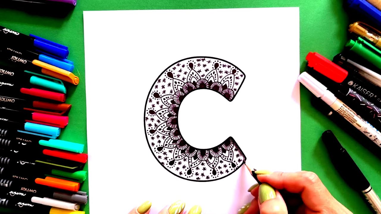 Zen Doodle Drawing Alphabet C || Step by Step Zendoodle Tutorial Letter ...