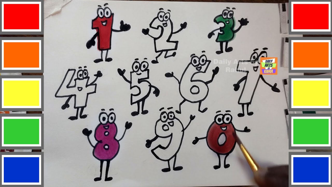 How to Draw Numbers 0 to 9, Count 0123456789 | Coloring Page for Kids ...