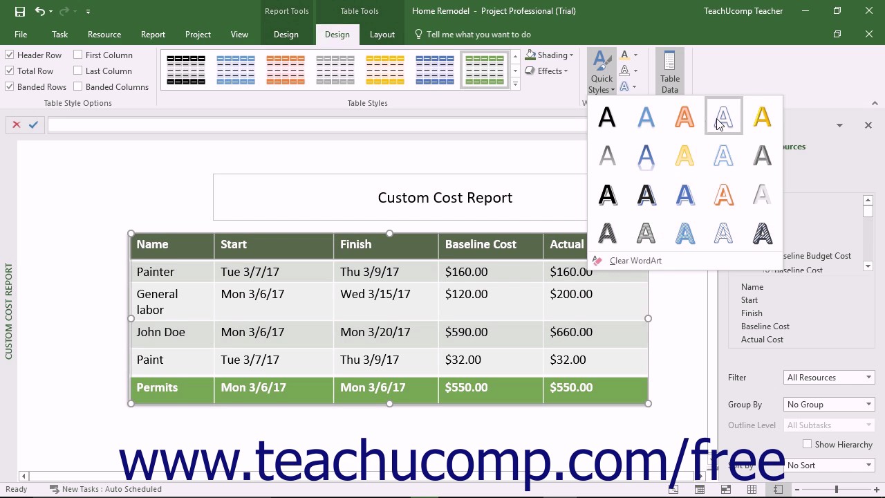 Project 2016 Tutorial Designing Report Tables Microsoft Training - YouTube