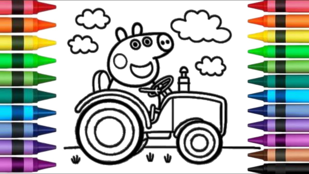 Peppa pig driving a Tractor 🚜 colouring and painting | Peppa pig and ...