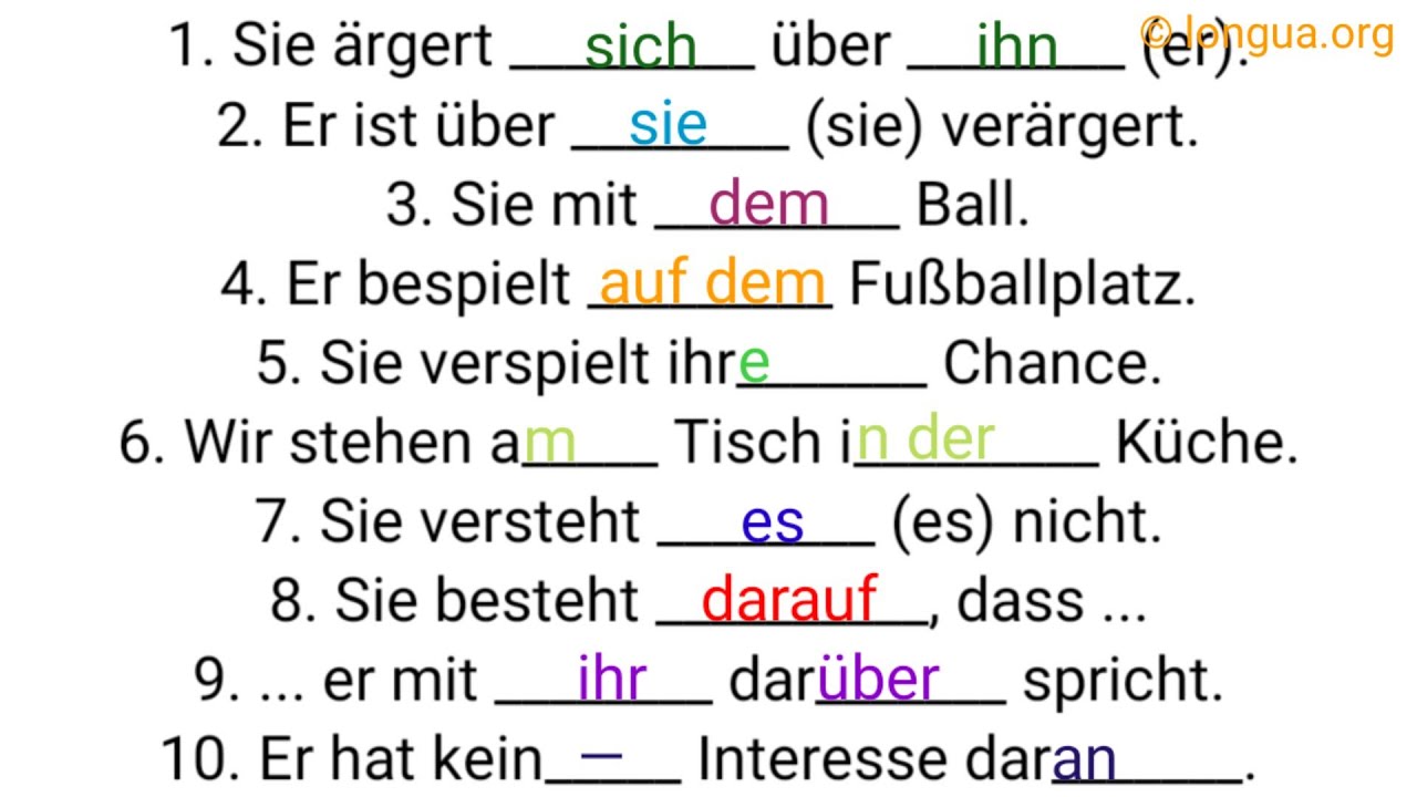 Verben, Pronomen, mich, mir, dich dir, ihn, ihm, sie, ihr, es, uns ...