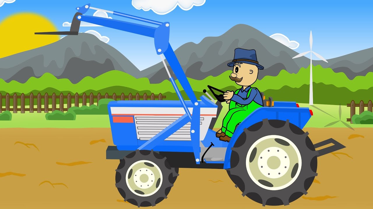 Blue Tractor with Front Loader and Planting Potatoes - Animated Farm ...