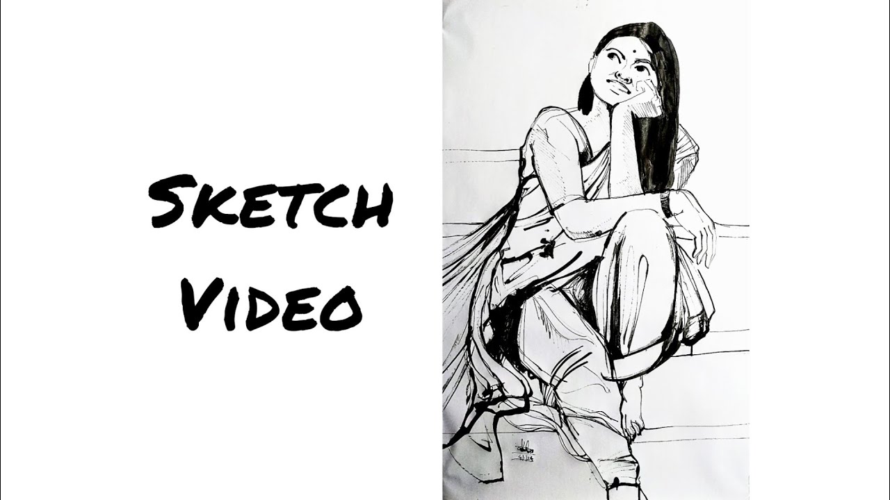 Complete sketch ink video, few minutes sketch full figure gesture study ...