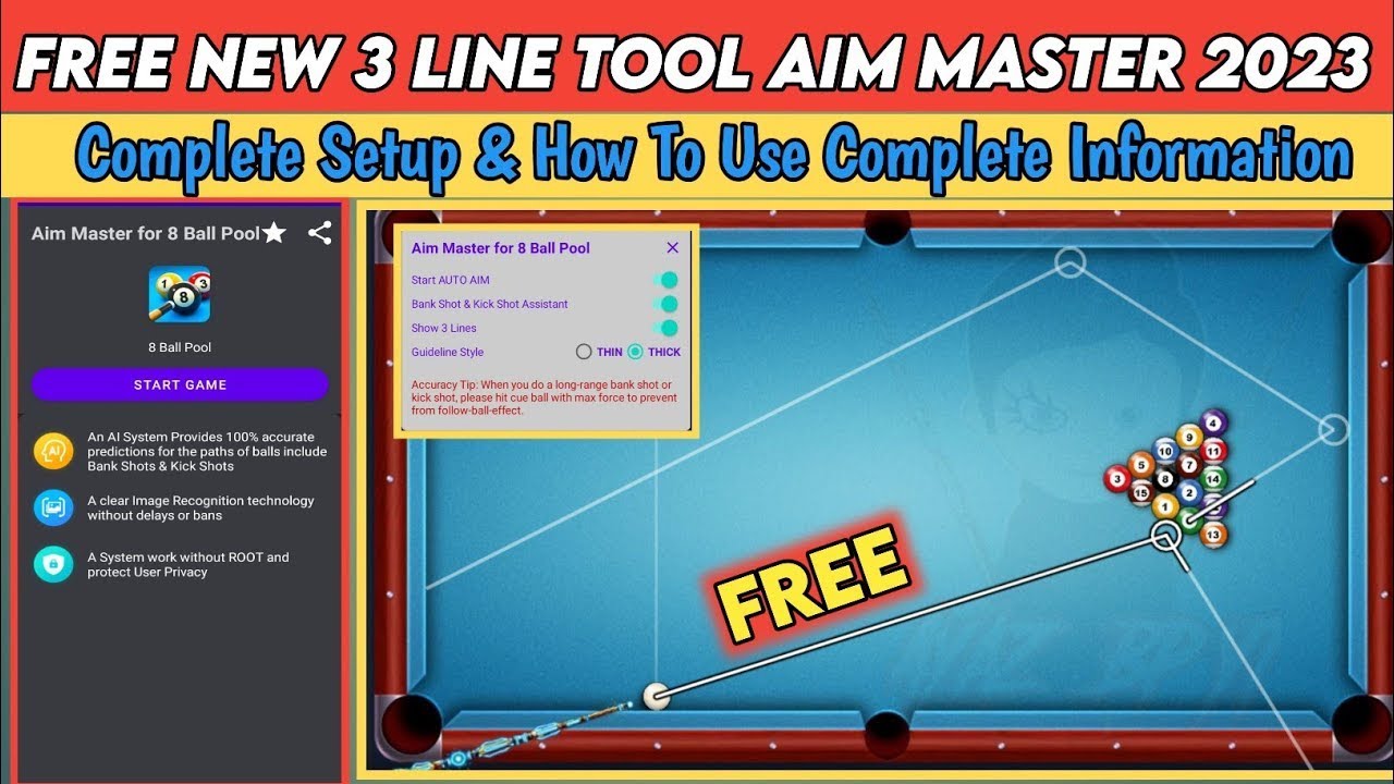 Free 3 Line Aim Tool For 8 Ball Pool || Aim Master Complete Setup ...